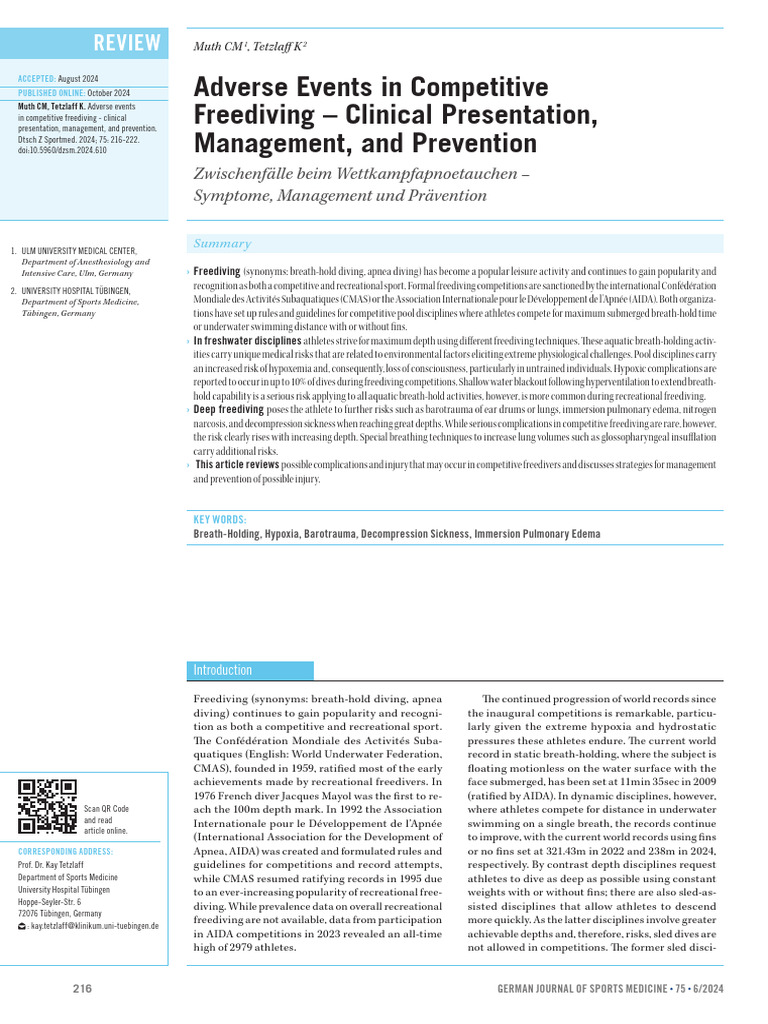 Physiological Challenges and Adaptations in Competitive Freediving_2024 ...