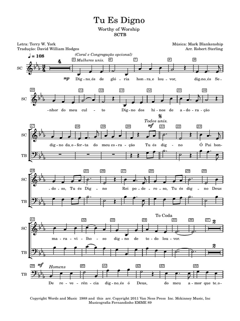 Tu És Digno SATB Partitura - Vozes | PDF