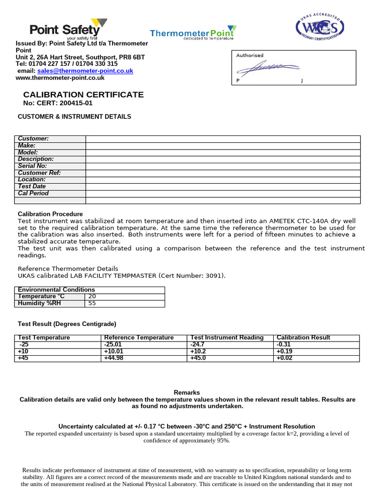 Traceable Calibration Certificate | PDF | Calibration | Temperature
