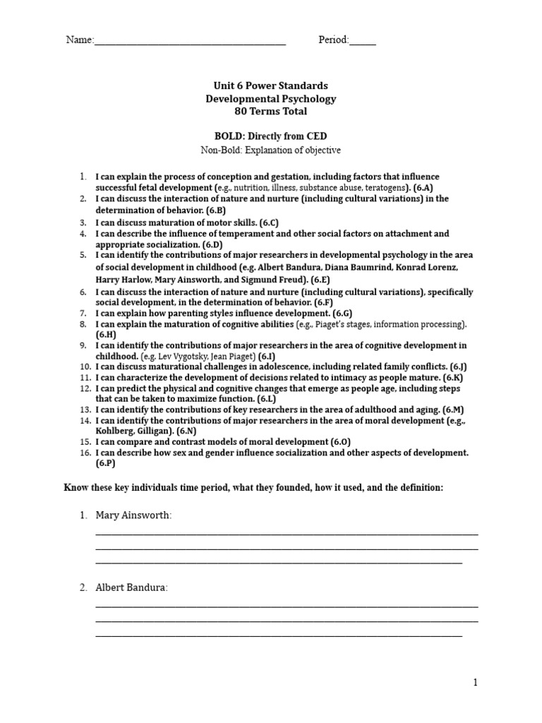 Developmental Psychology - Terms Packet | PDF | Developmental ...