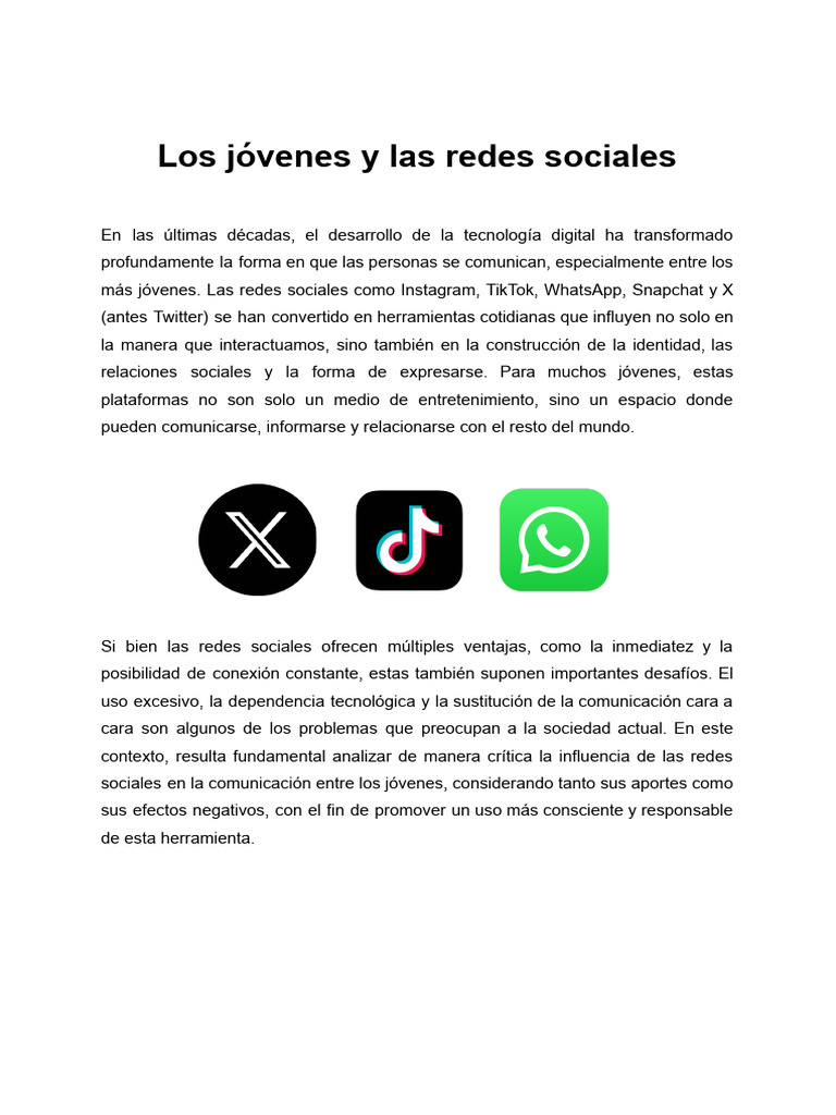Las Redes Sociales y Su Influencia en Los Jóvenes. | PDF | Comunicación ...