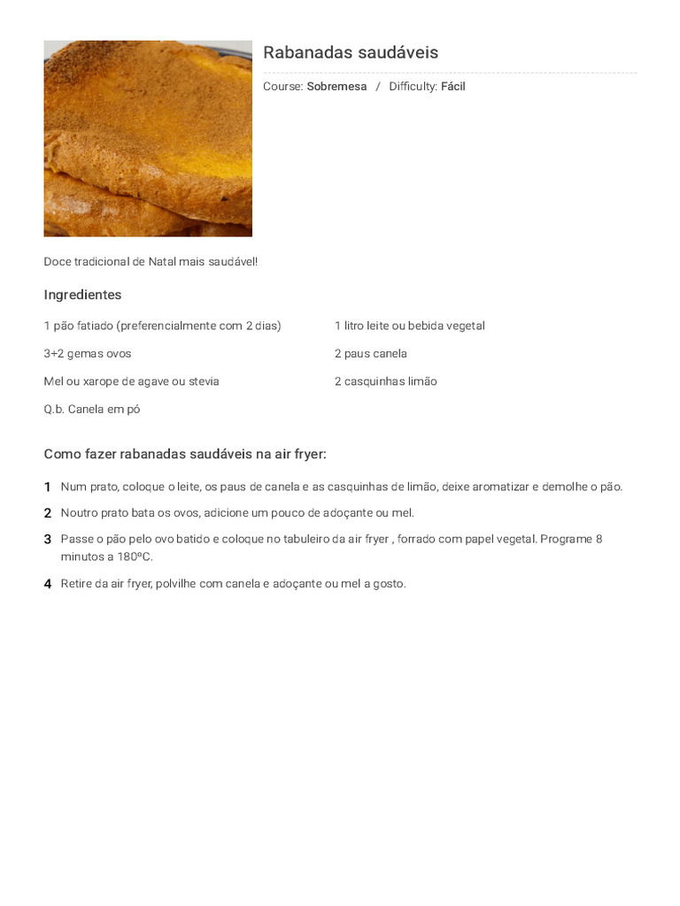 Rabanadas Saudáveis Na Air Fryer - A Pitada Do Pai | PDF
