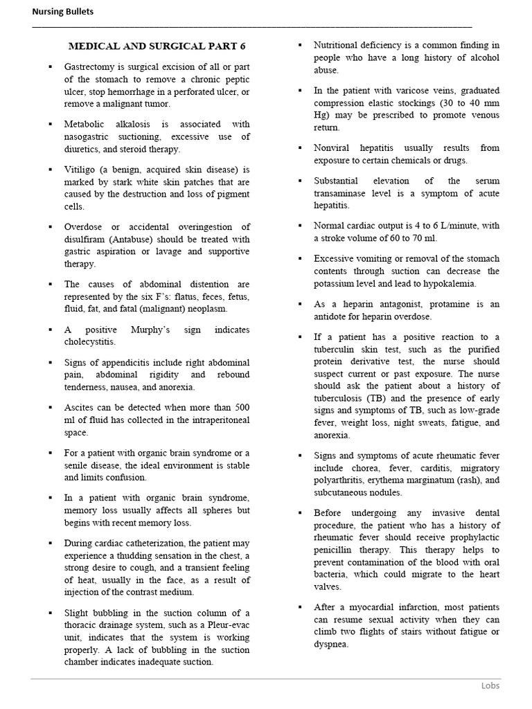 Medical and Surgical Part 6-Nursing-Bullets | PDF | Coronary ...