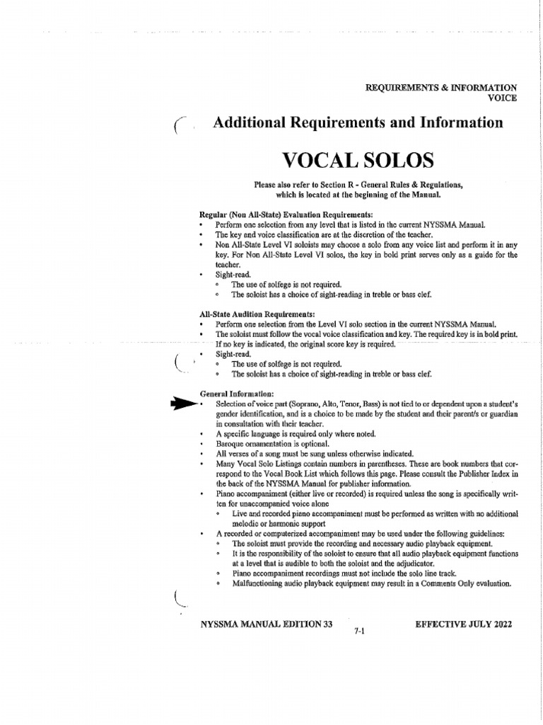 NYSSMA Manual Vocal Solos Etc. | PDF