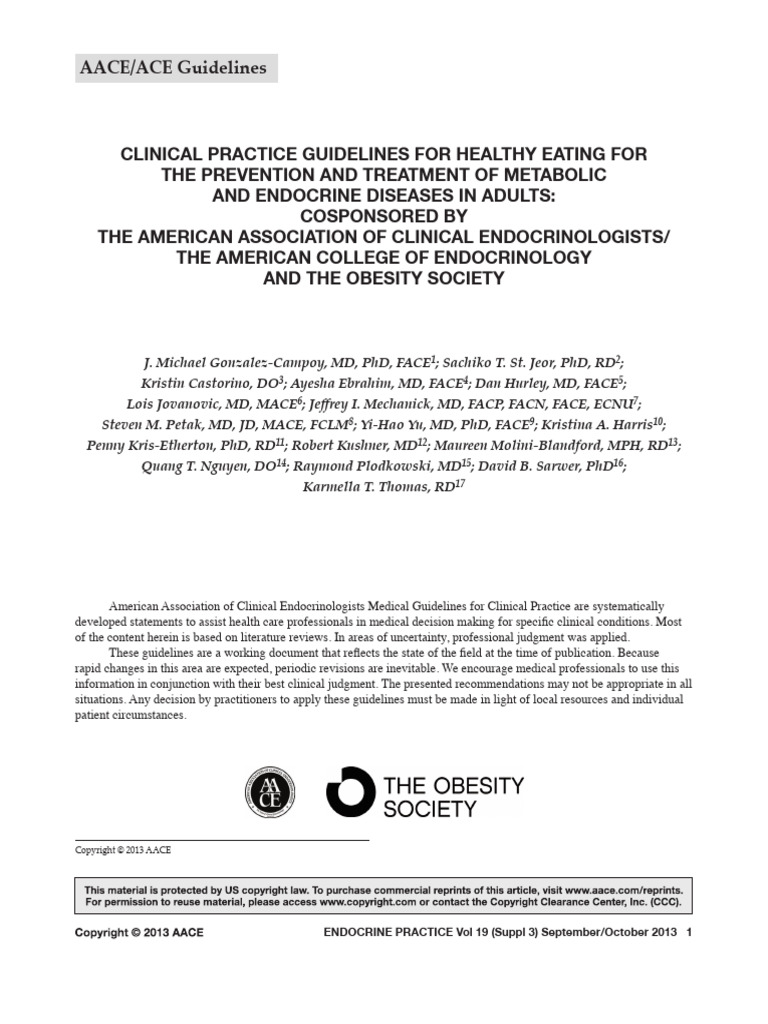 AACE - ACE. Clinical Practice Guidelines For Healthy Eating For The ...