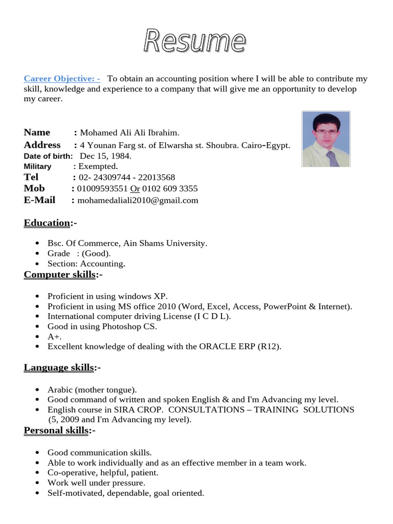 1-Mohamed Aly (C V) | PDF | Accounts Payable | Fixed Asset