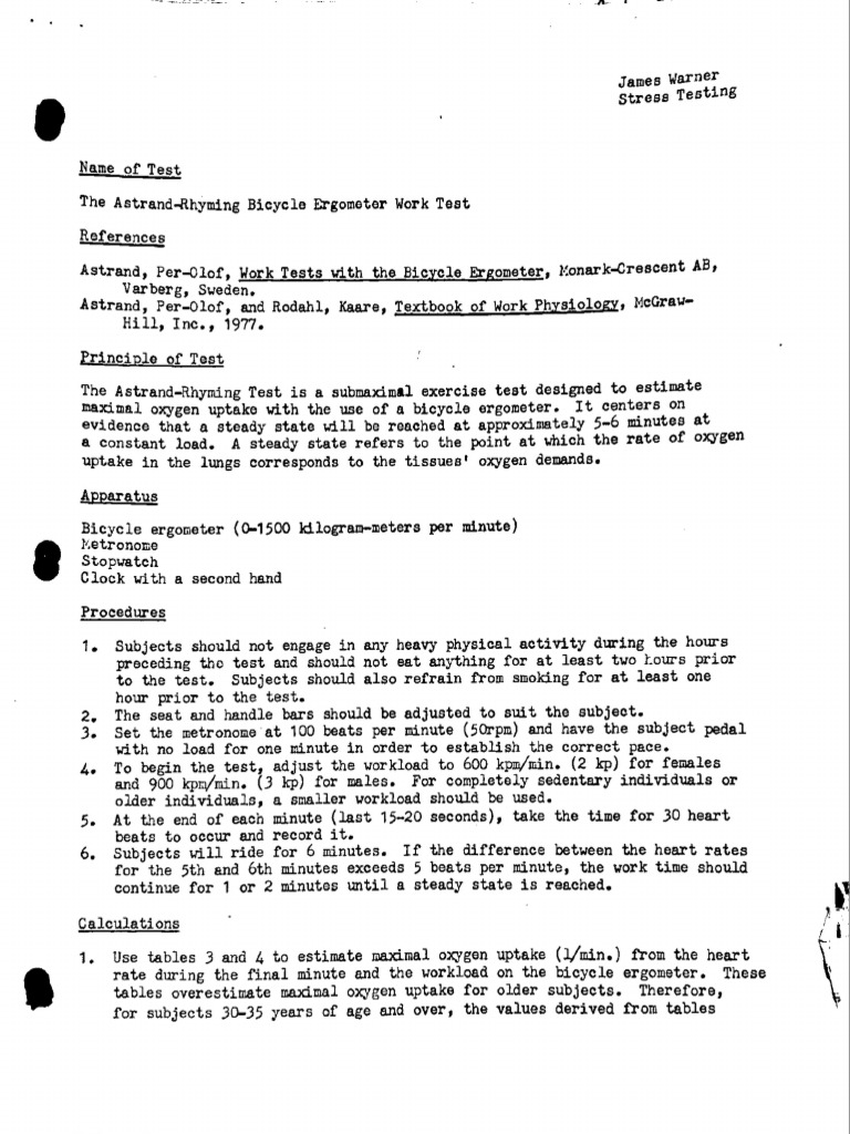Astrand Rhyming Protocol | PDF