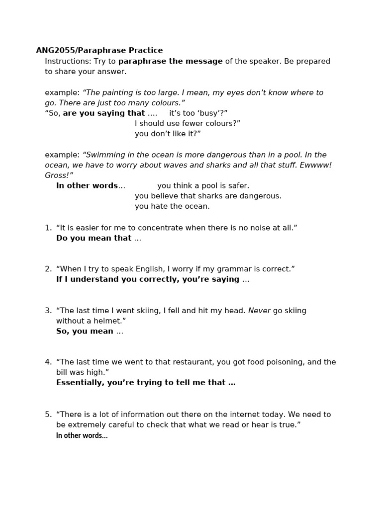 Paraphrasing Practice | PDF