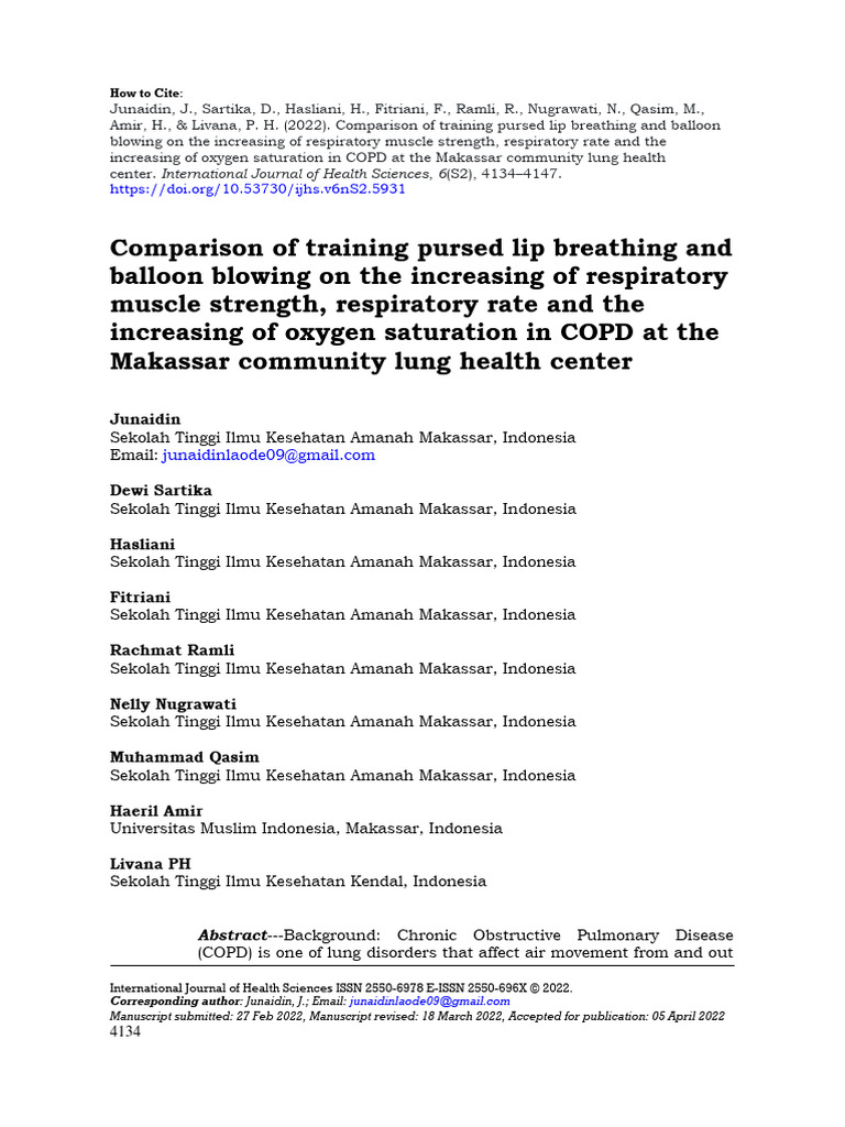 Increasing of Respiratory Muscle Strength, Respiratory Rate and the ...