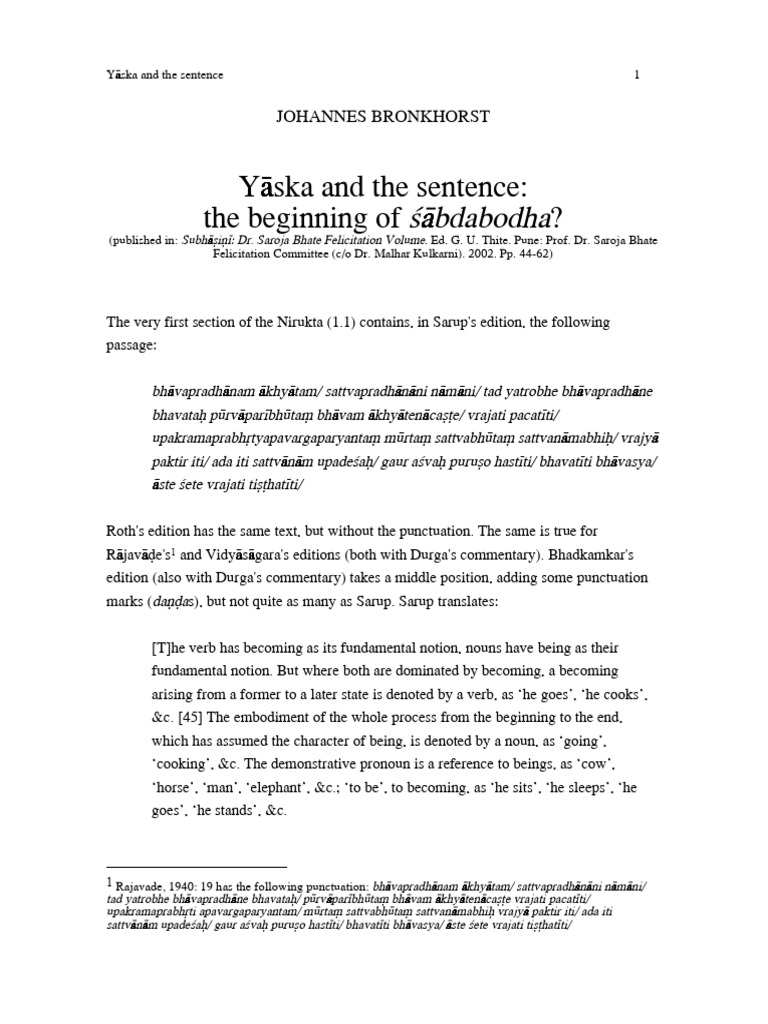 Yaska and the Sentence the Beginning Of | PDF | Verb | Sentence ...