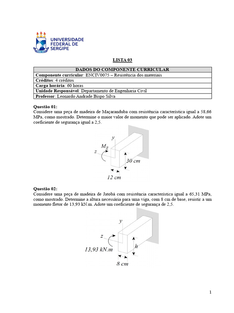 Lista_03_-_R0 | PDF | Estresse (Mecânica) | Torque