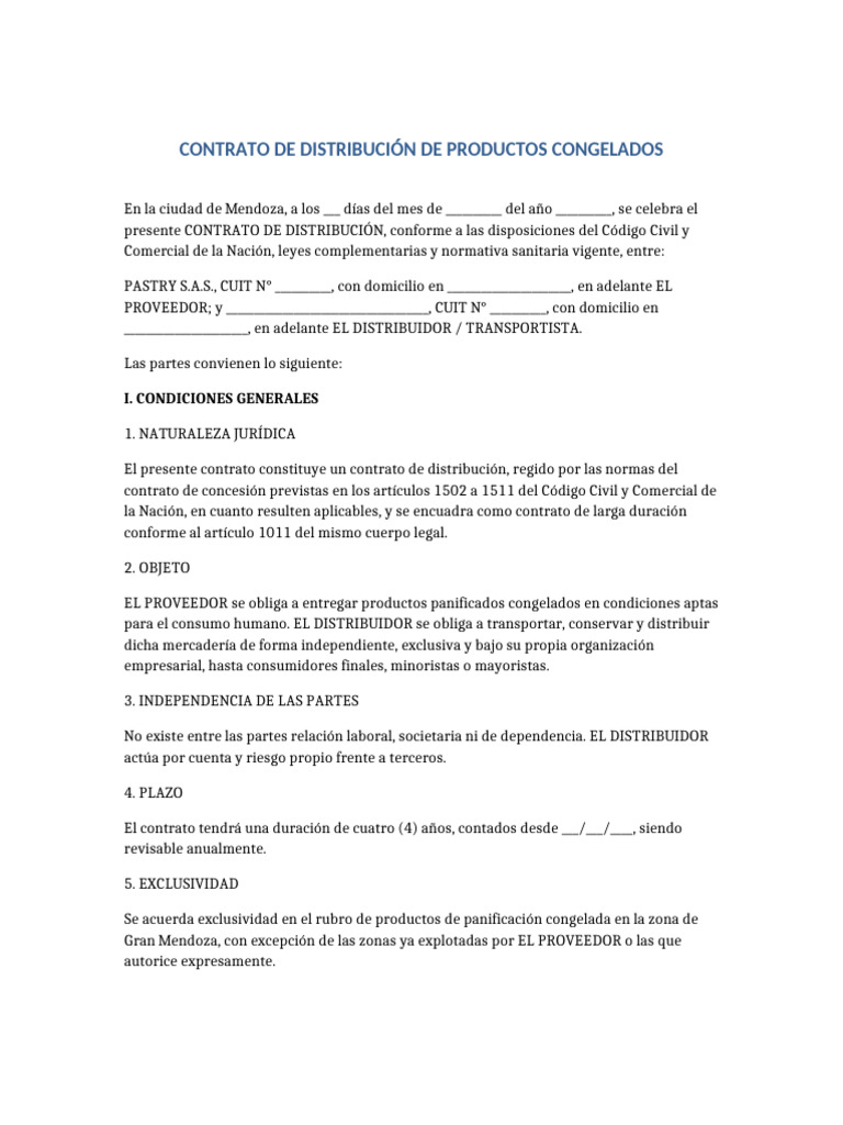 Contrato Distribucion Nueva Version | PDF | Outsourcing | Alimentos