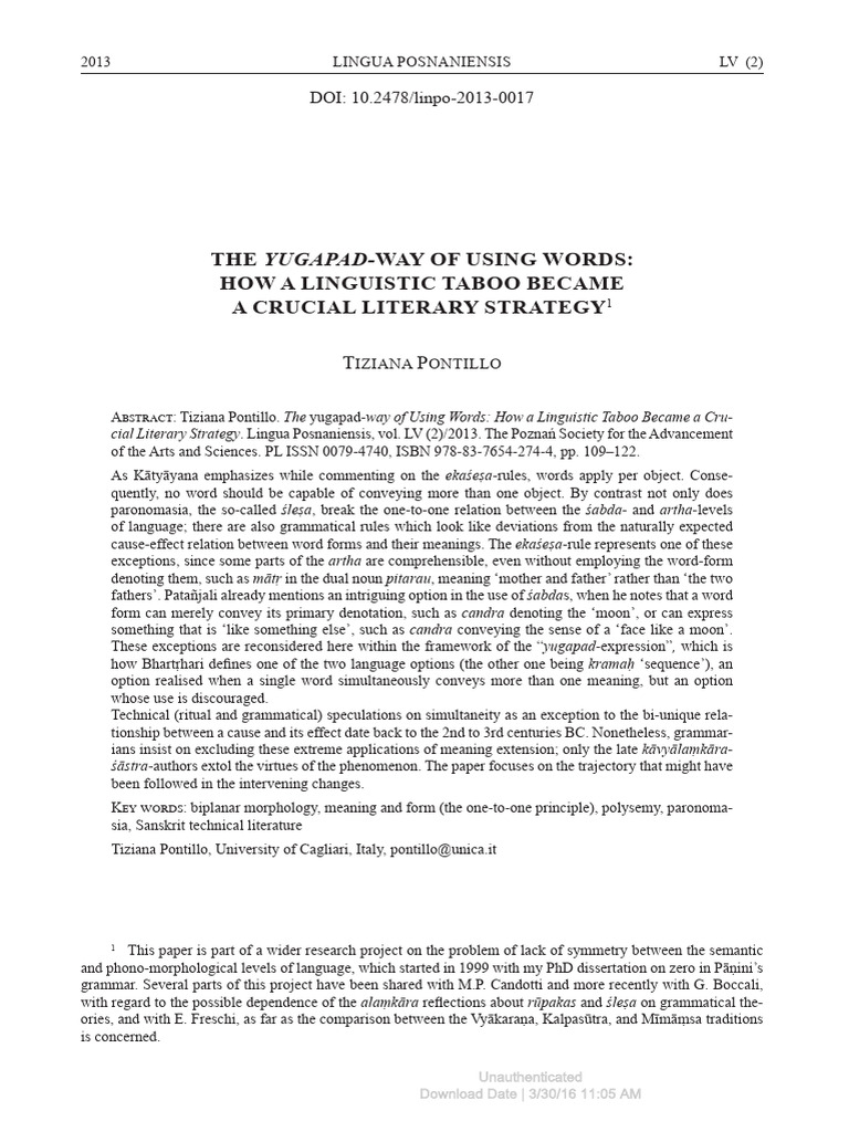 The Yugapad-Way of Using Words How a Linguistic Ta | PDF | Semantics ...