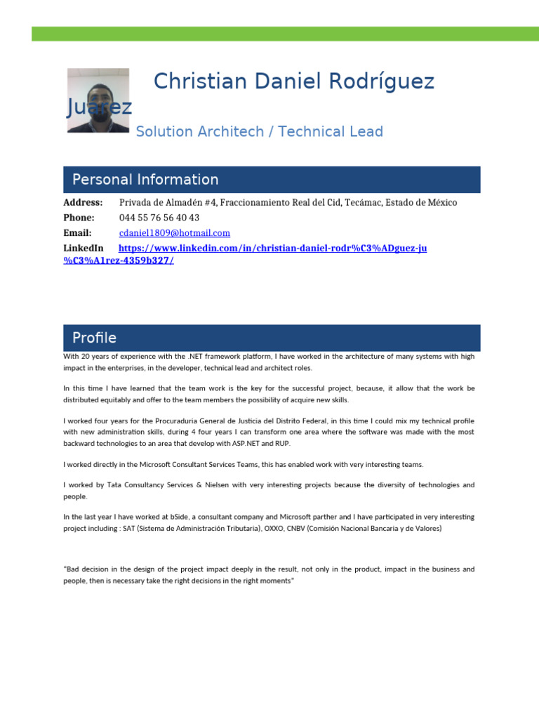 CV - Christian Daniel Rodriguez Juarez | PDF | Microsoft Sql Server ...