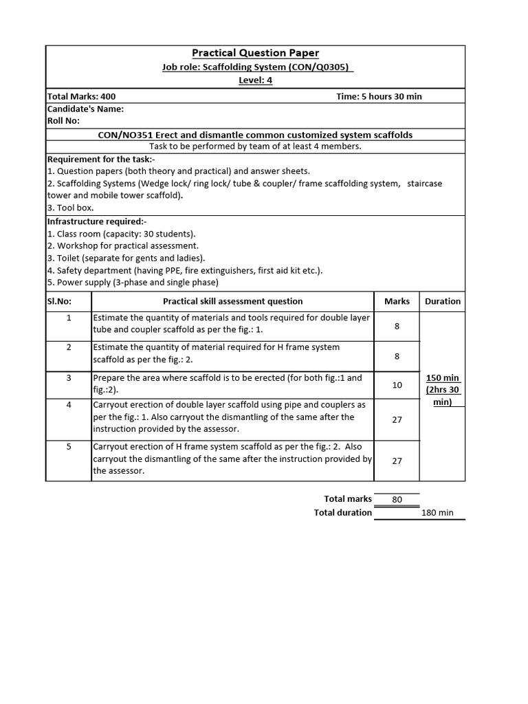 Scaffolding System Practical Set 1 | PDF | Scaffolding | Occupational ...