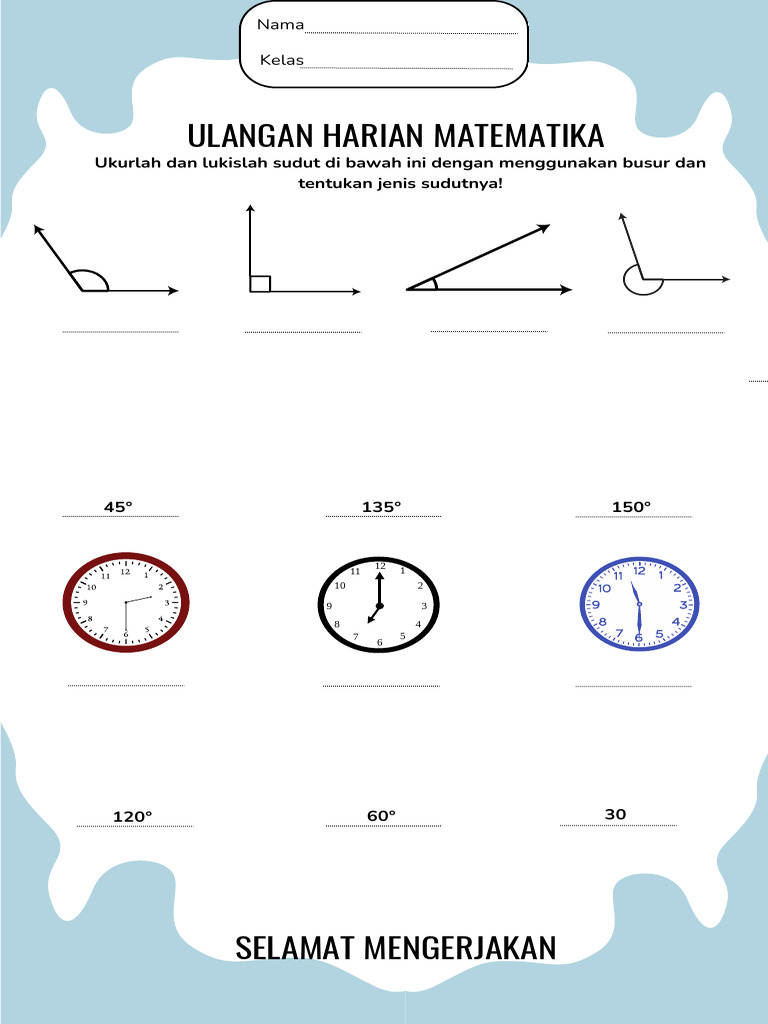 Lembar Kerja Mengukur Sudut Warna Biru Gaya Ilustratif Sederhana | PDF