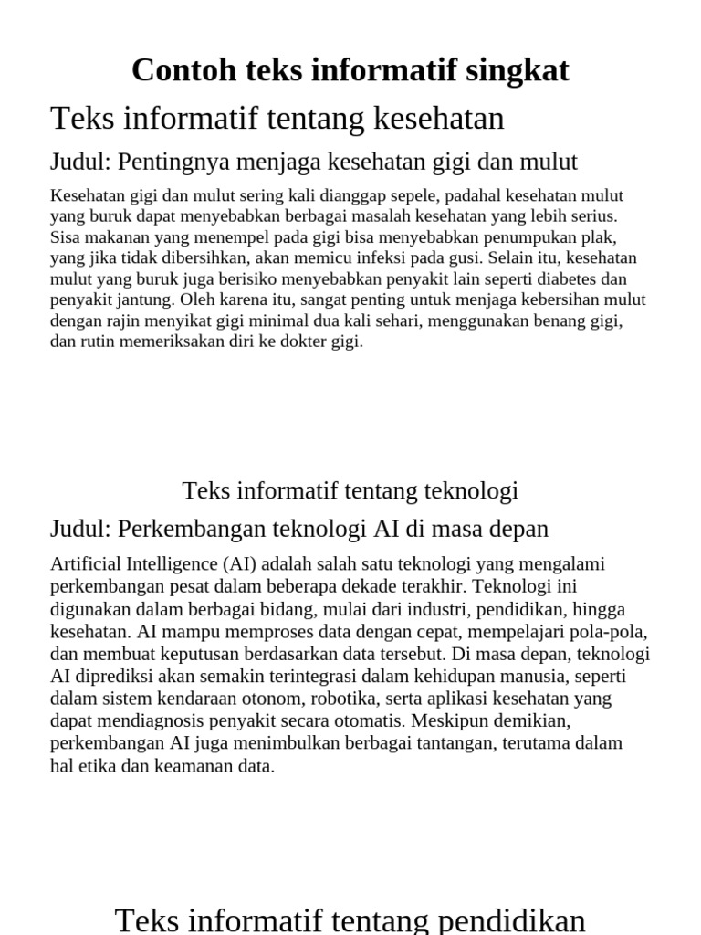 Contoh Teks Informatif Singkat | PDF