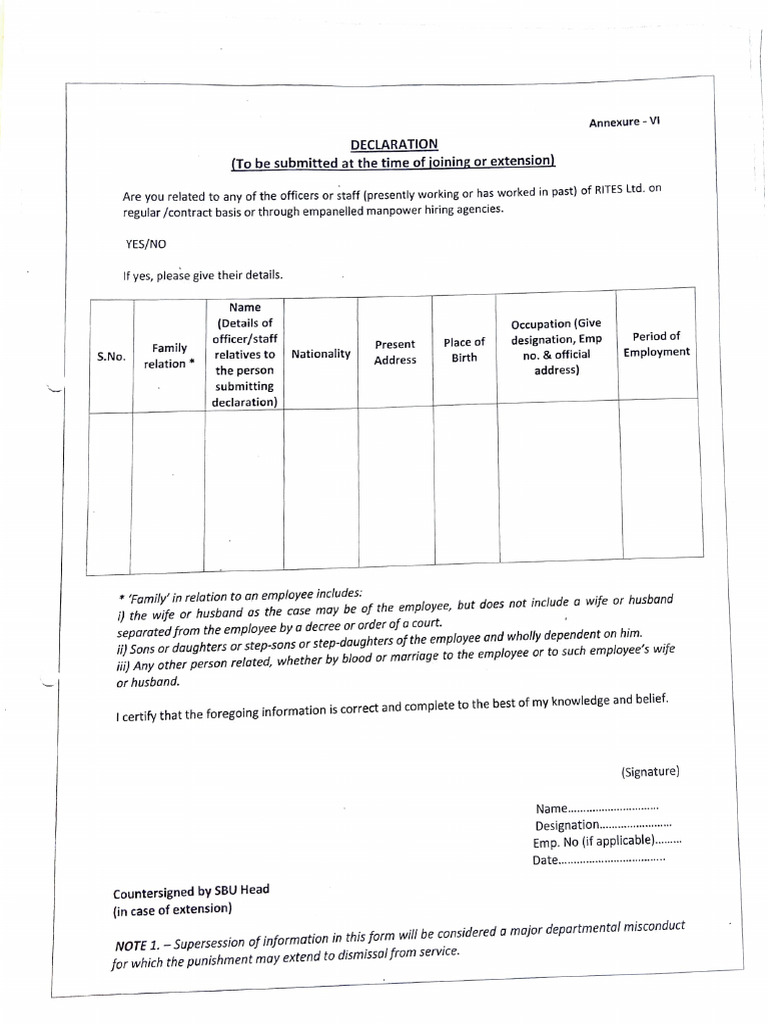 Family Declaration Form | PDF