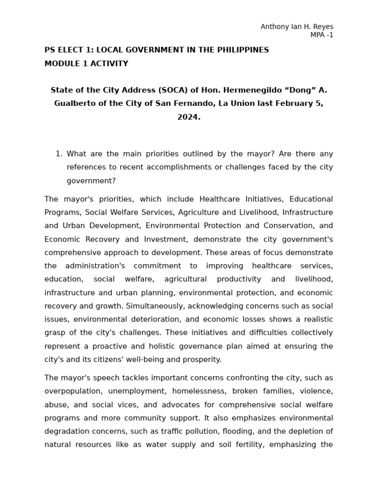 PS ELECT 1 Module 1 Activity Anthony Ian Reyes | PDF | Governance ...