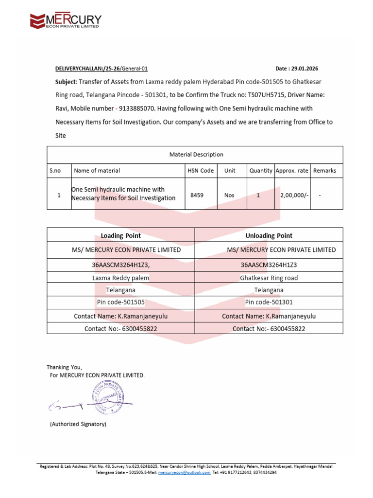 Delivery Challan for Rigs Tranportation_29!01!2026 | PDF