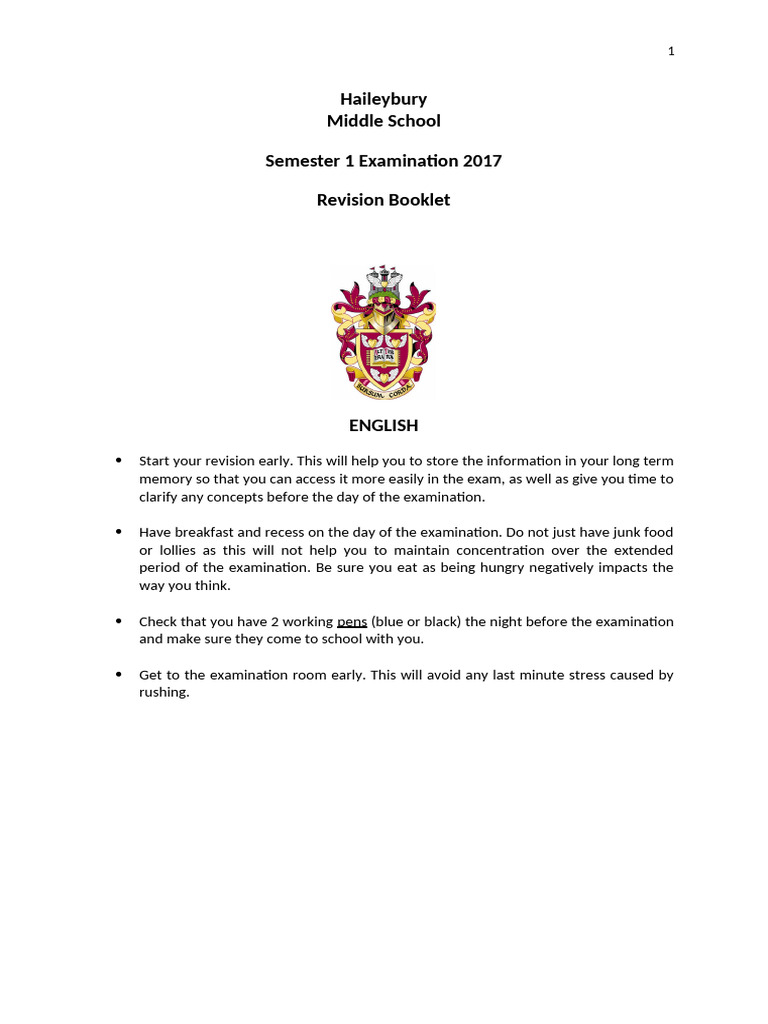 2017 Year 8 Semester 1 Revision Booklet | PDF | Rhinoceros | Reading ...
