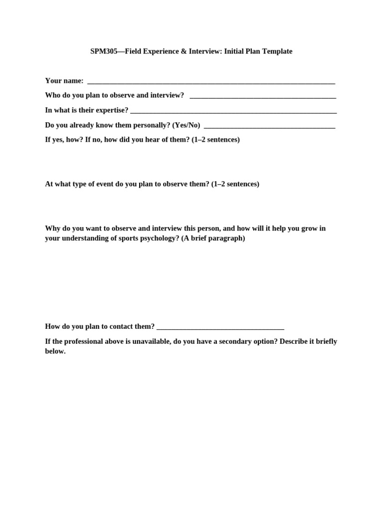 Field Experience and Interview Initial Plan Template | PDF