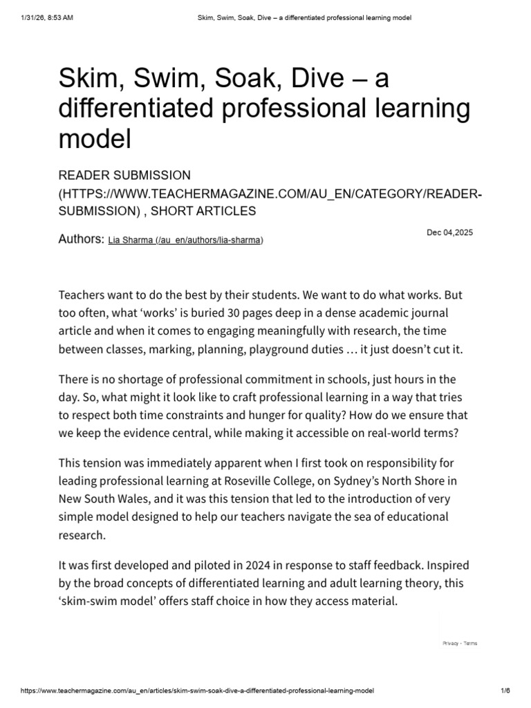 Skim, Swim, Soak, Dive - A Differentiated Professional Learning Model ...