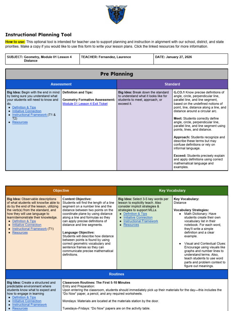 LFernandez Geometry - Module 01 Lesson 04 01-27-2026 | PDF | Subtraction | Square Root