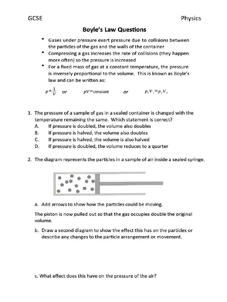 Boyles Law Questions | PDF