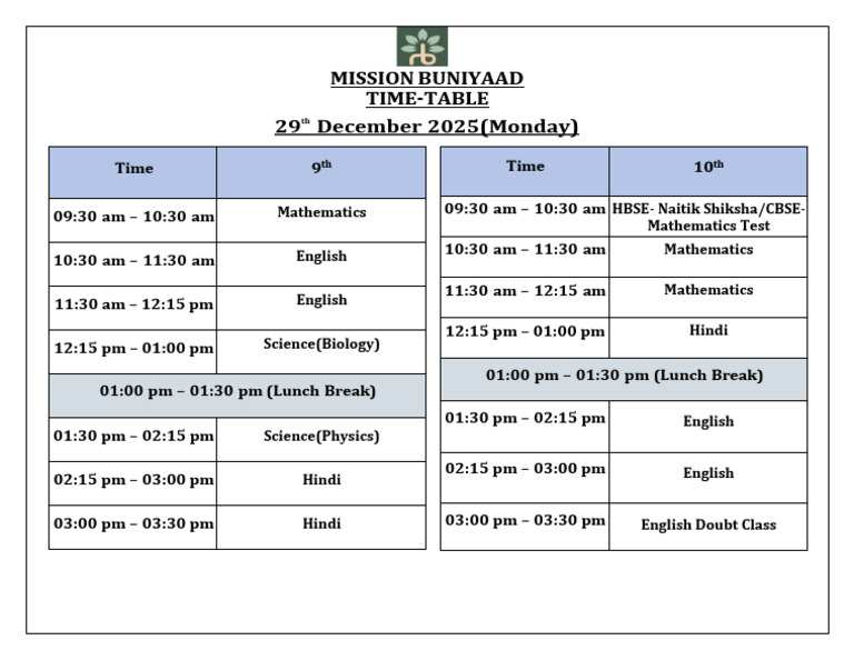 Revised 9th&10th Time Table 29th December 2025 | PDF
