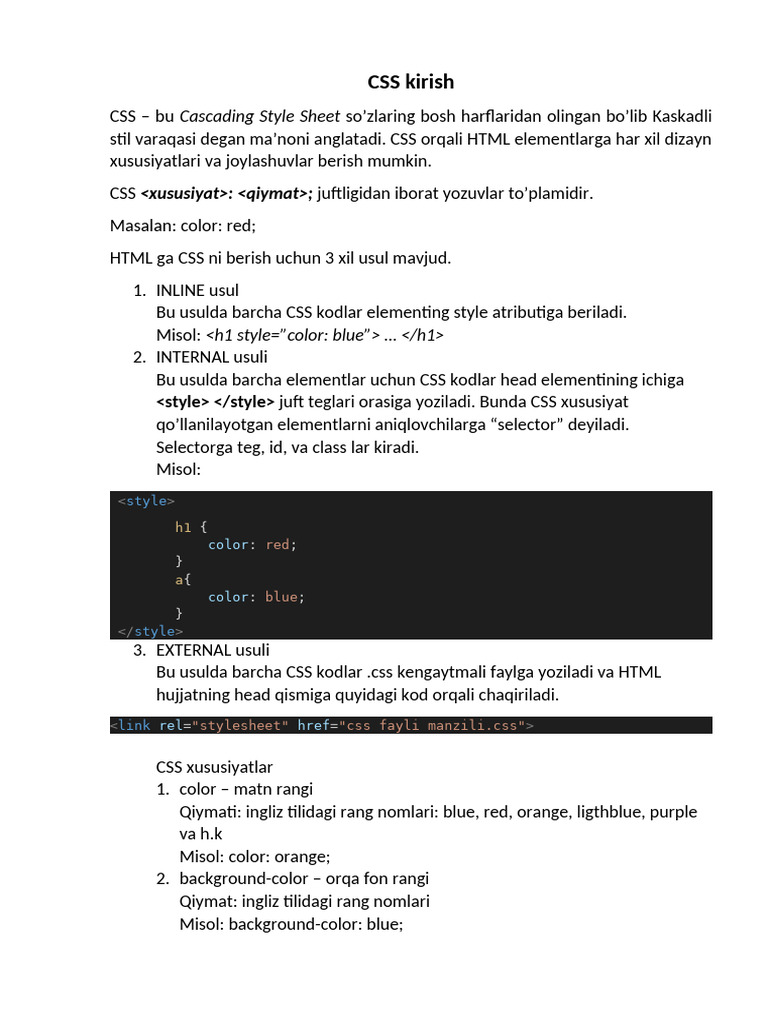 CSS Kirish (1) | PDF