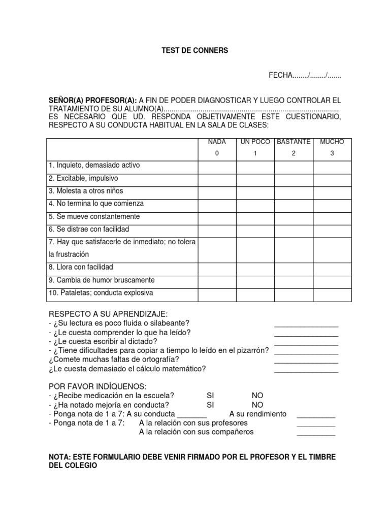 Test de Conners | PDF