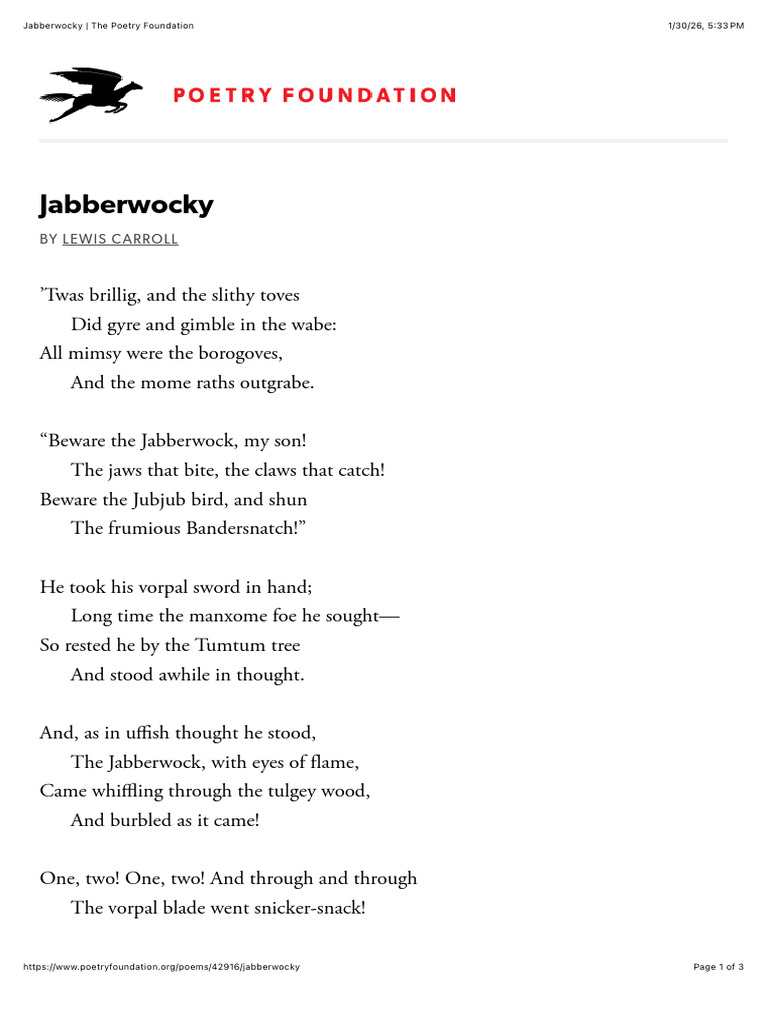 Jabberwocky | the Poetry Foundation | PDF