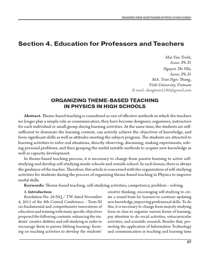 Organizing Theme Based Teaching in Physics in High Schools | PDF ...