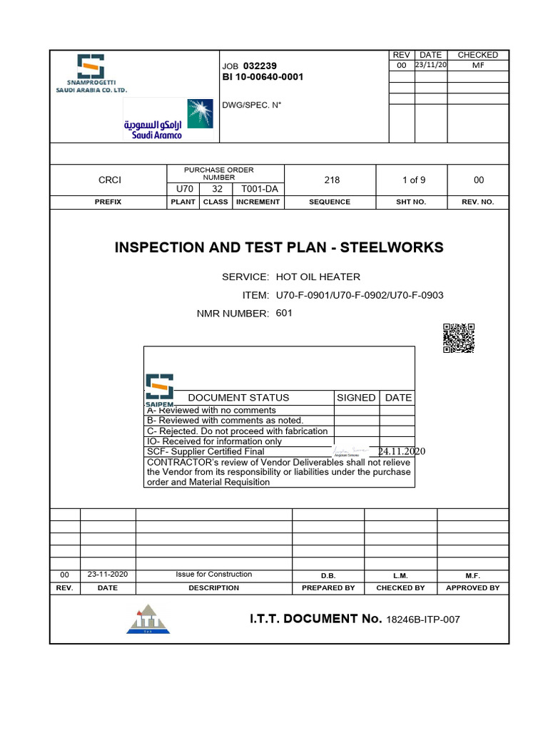 Hot Oil Furnace - Fabrication ITP | PDF | Nondestructive Testing ...