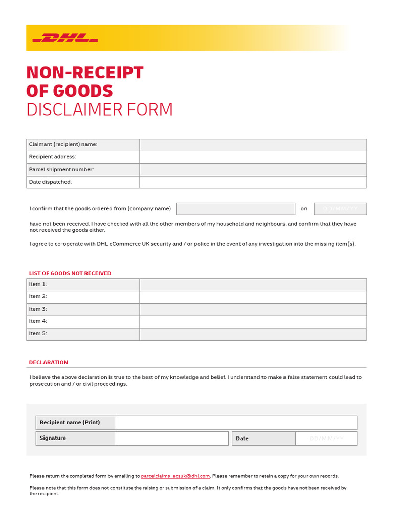 Gb Parcel Uk Non Receipt Disclaimer Form | PDF