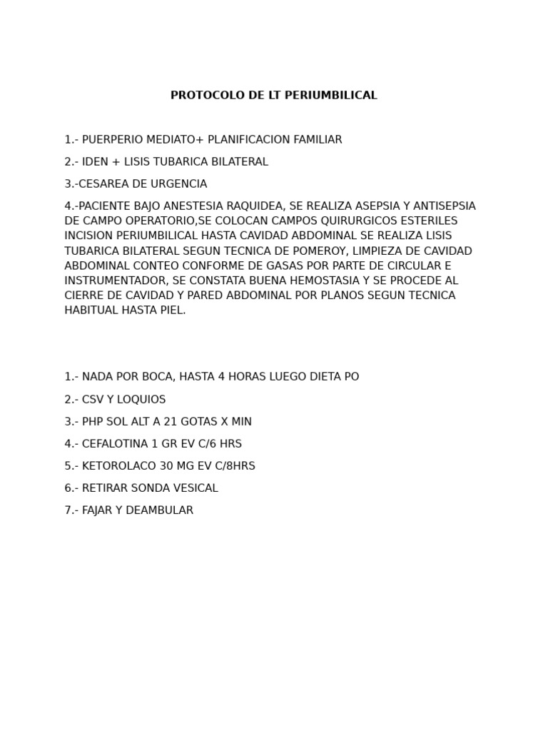 Protocolo de LT Periumbilical | PDF