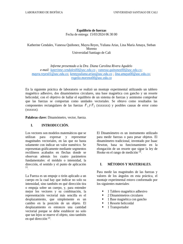 Laboratorio No.2 - Biofisica-2 | PDF | Fuerza | Vector Euclidiano