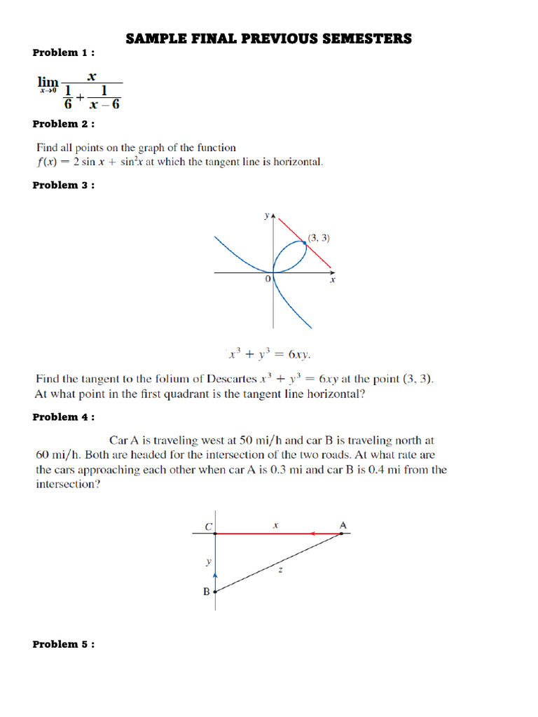 Final Exam Previous Semesters Calc | PDF | Integral | Function ...