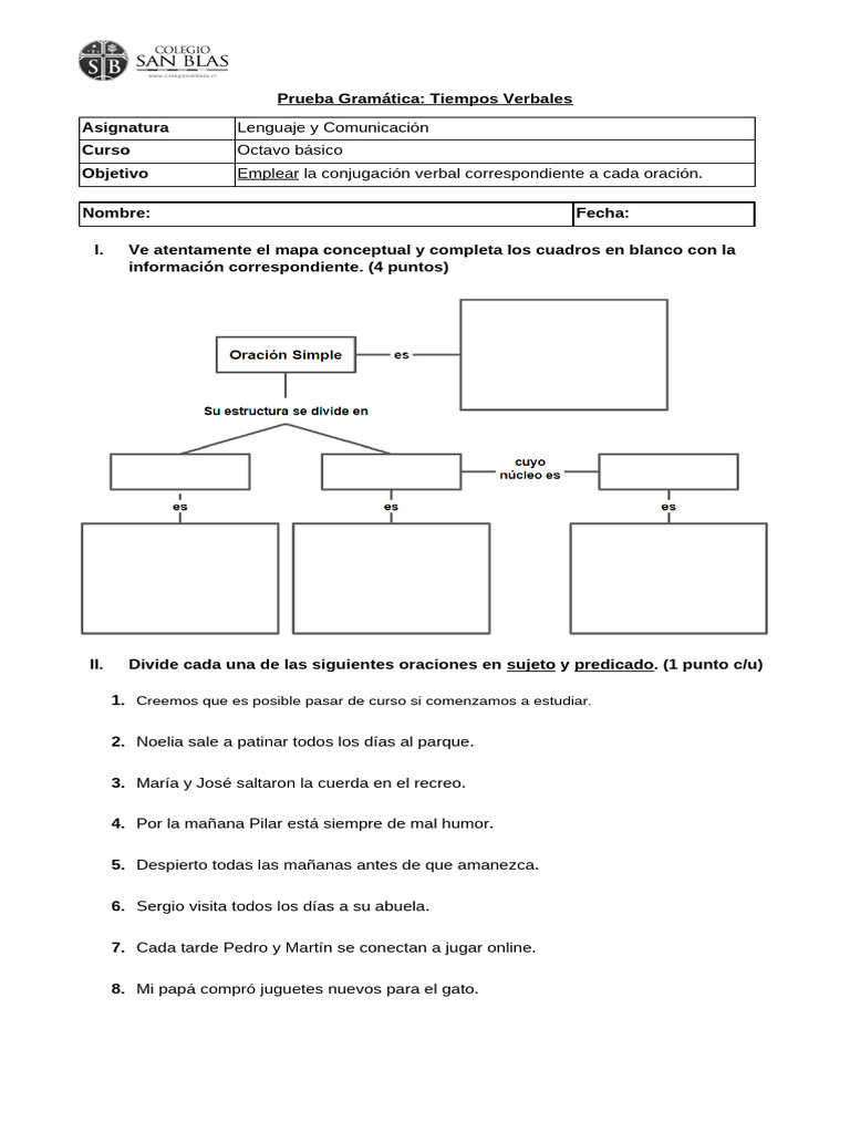 (B) Prueba Gramática | PDF | Verbo | Gramática
