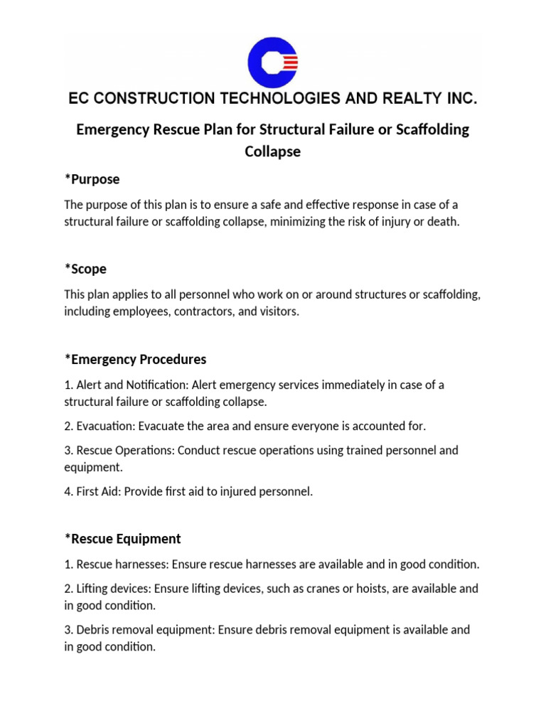 Emergency Rescue Plan For Structural Failure Scaffolding Collapse | PDF ...