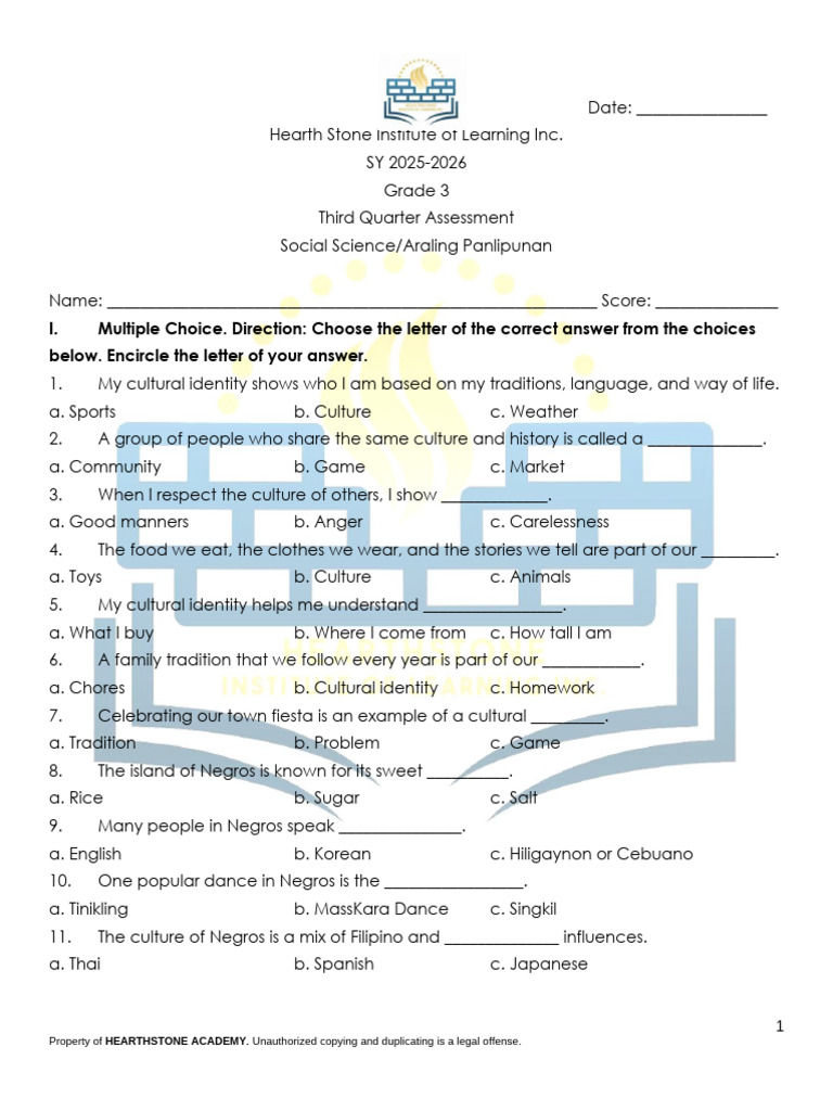 Grade 3 Social Science (3rd Quarter Exam) | PDF