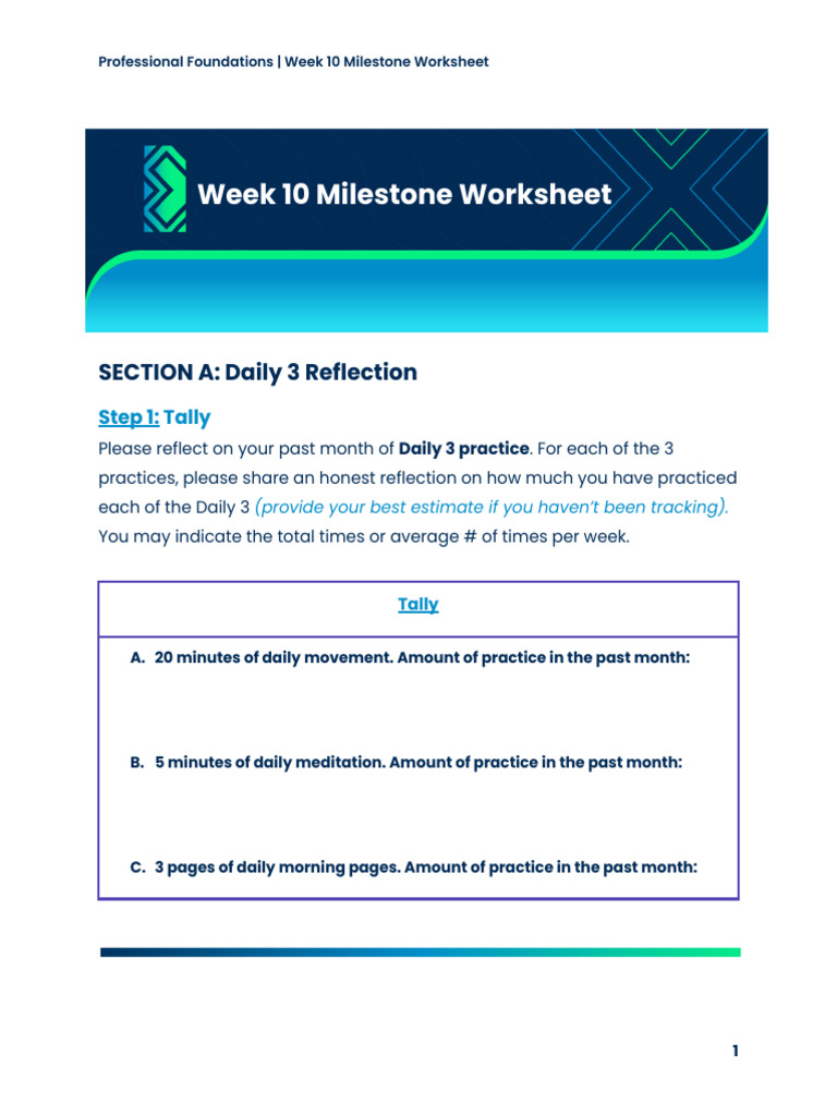 Week 10 Milestone Worksheet - Professional Foundations (1) | PDF