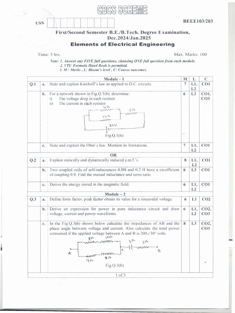 Elements of Electrical Engineering- BEEE103-203 | PDF | Electrical Components | Electrical ...