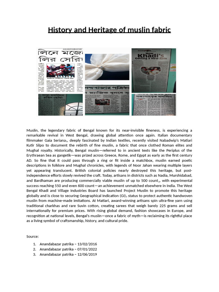 History and Heritage of Muslin Fabric | PDF