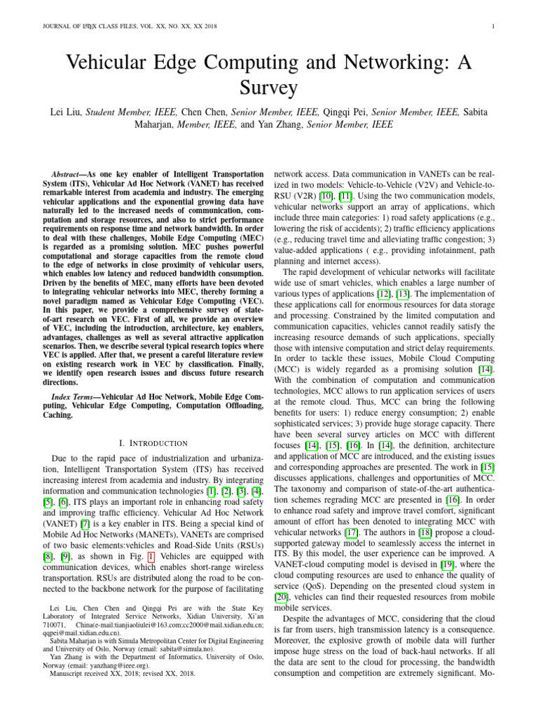 Vehicular Edge Computing and Networking A Survey | PDF | Computer ...