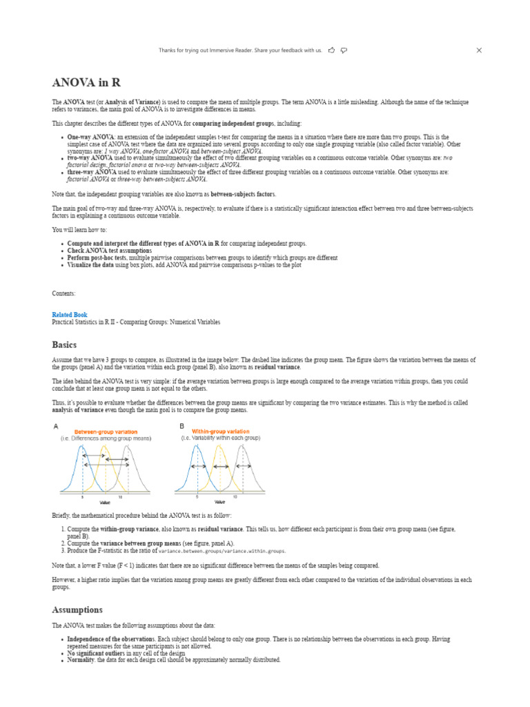 ANOVA in R | PDF | Analysis Of Variance | Normal Distribution