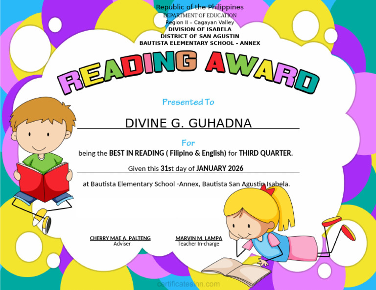 Reading Award Certificate 5 | PDF