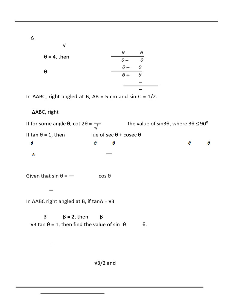 Practice Questions Trigonometry Class x | PDF | Trigonometric Functions ...