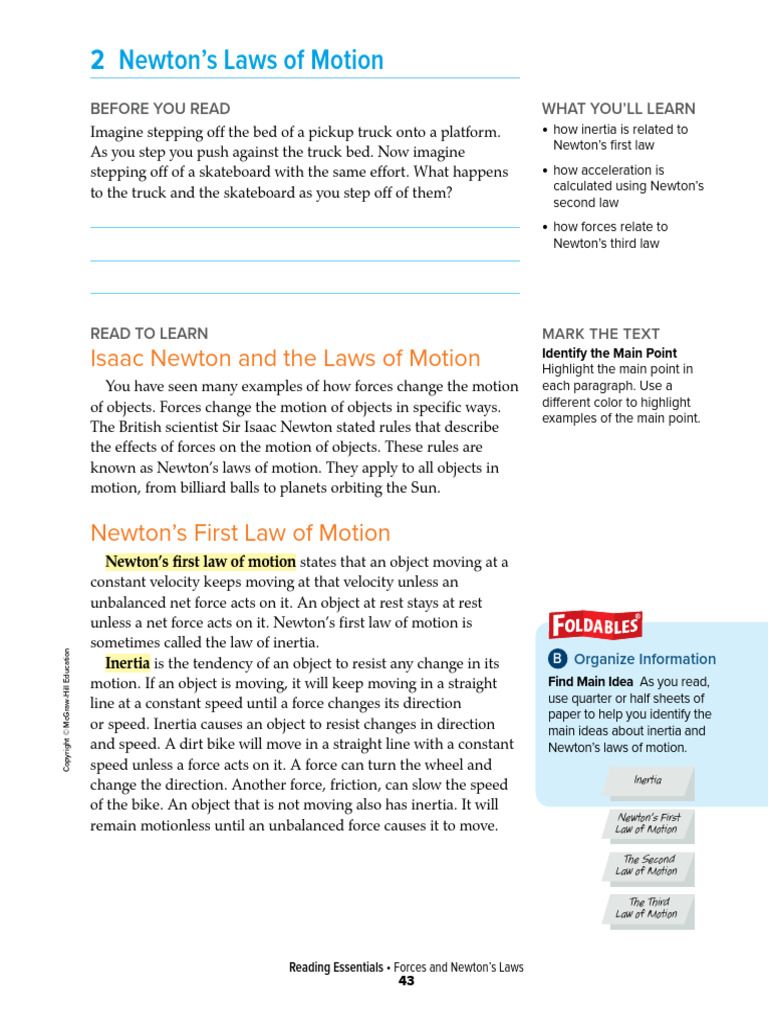 Reading Essentials_ 3.2 Newton's Laws of Motion (1) | PDF | Force ...